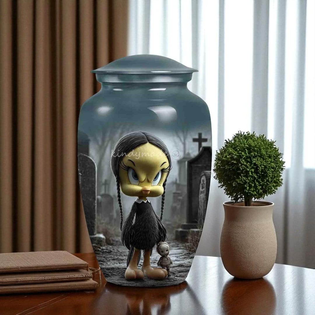 Gothic Cartoon Girl Urn: Dark Humor Memorial Keepsake Burial Urns Metal ...