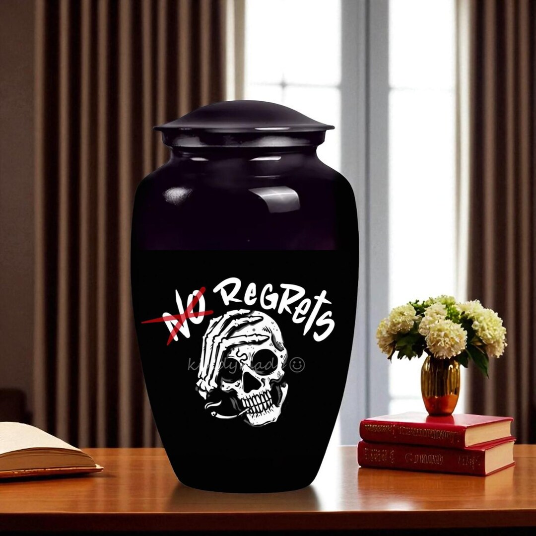 Skull Cremation Urn: Gothic Skeleton Art, Black Metal Funeral Urn Metal ...