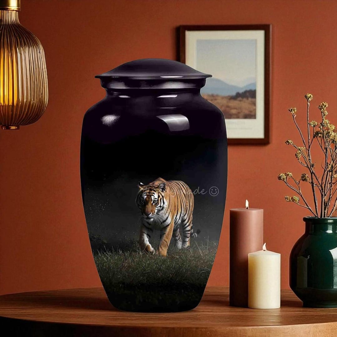 Tiger Cremation Urn for Human Ashes: Black Metal Wildlife Memorial ...