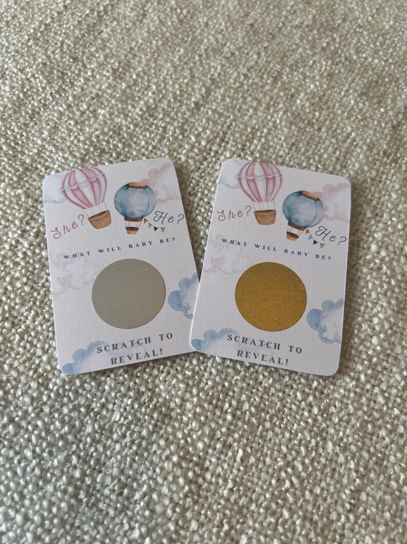 Mini Gender Reveal Scratch Cards: Hot Air Balloon Design - Etsy