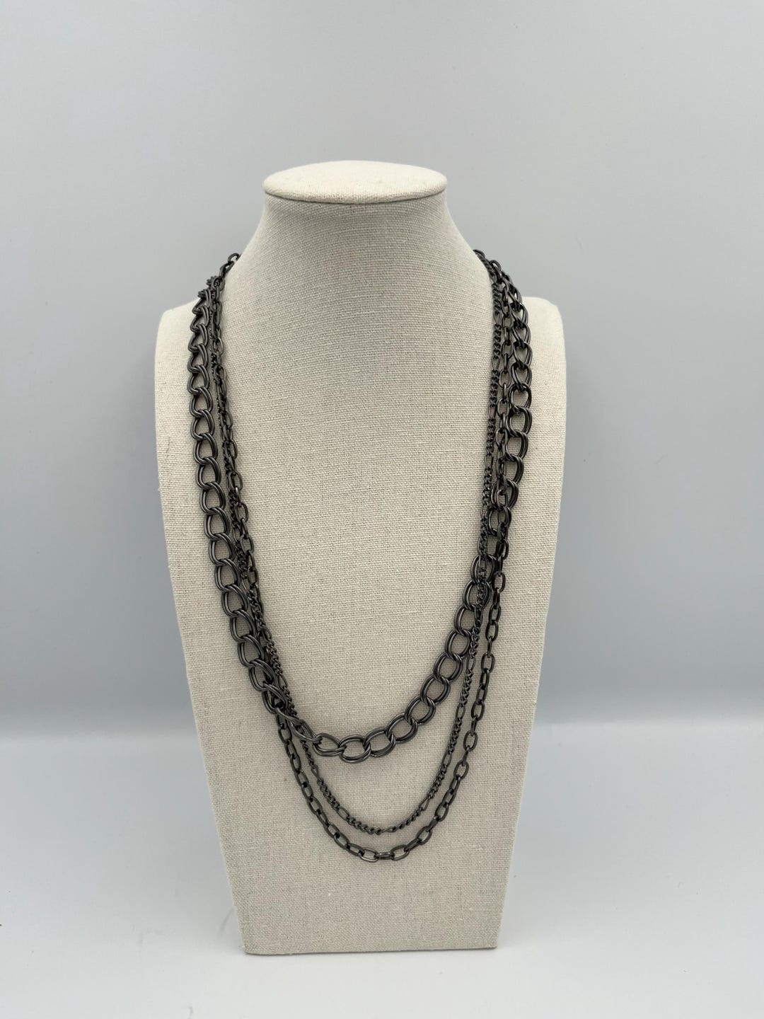 Layered Gunmetal Chain Necklace - Etsy