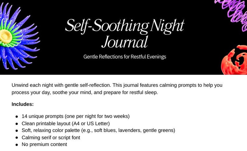 Self-soothing Night Journal | 30 Calming Prompts | Printable Evening ...