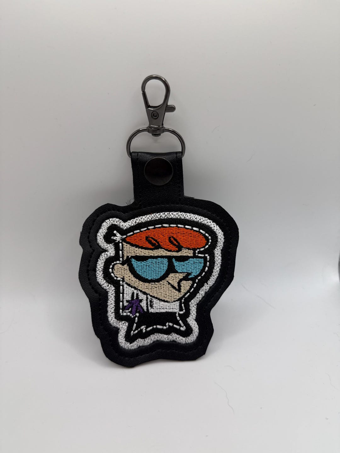 Embroidered Dexter Bag Tag | Cartoon Scientist Zipper Pull | Pleather ...