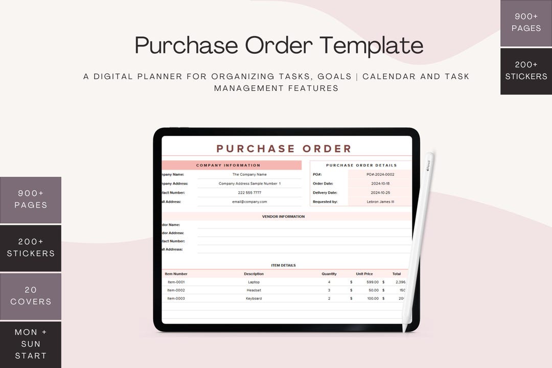 Purchase Order Dashboard Template - Editable Business Form - Google ...