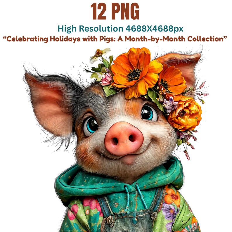 Holiday Pig Clipart Bundle | 12 Seasonal Farm Animal PNG Illustrations ...