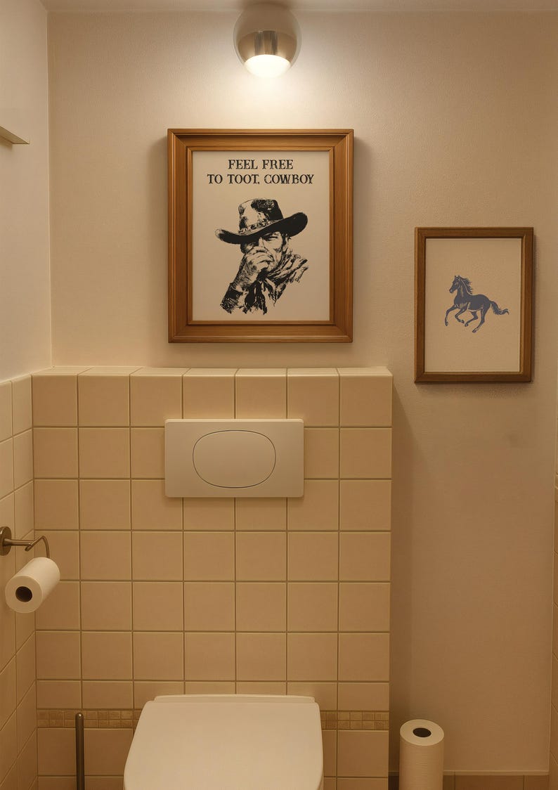 Funny Cowboy Bathroom Sign Tootin Poster Toilet Humor Wall Art Rustic ...