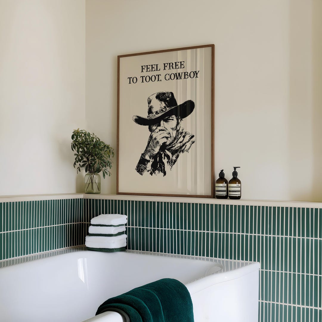 Funny Cowboy Bathroom Sign Tootin Poster Toilet Humor Wall Art Rustic ...