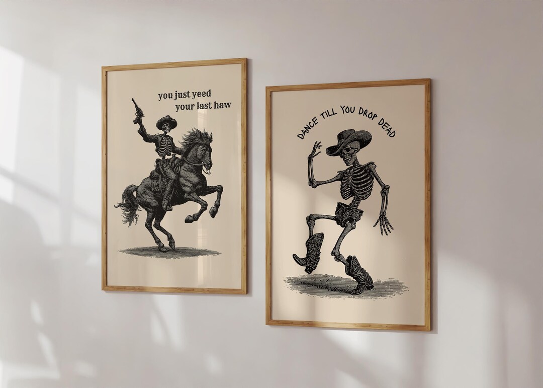 Western Skeleton Poster Set: Gothic Cowboy Halloween Decor (2 ...
