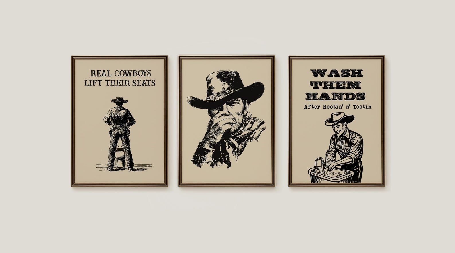 Funny Cowboy Bathroom Art Prints: Western Decor Set of 3 (digital ...