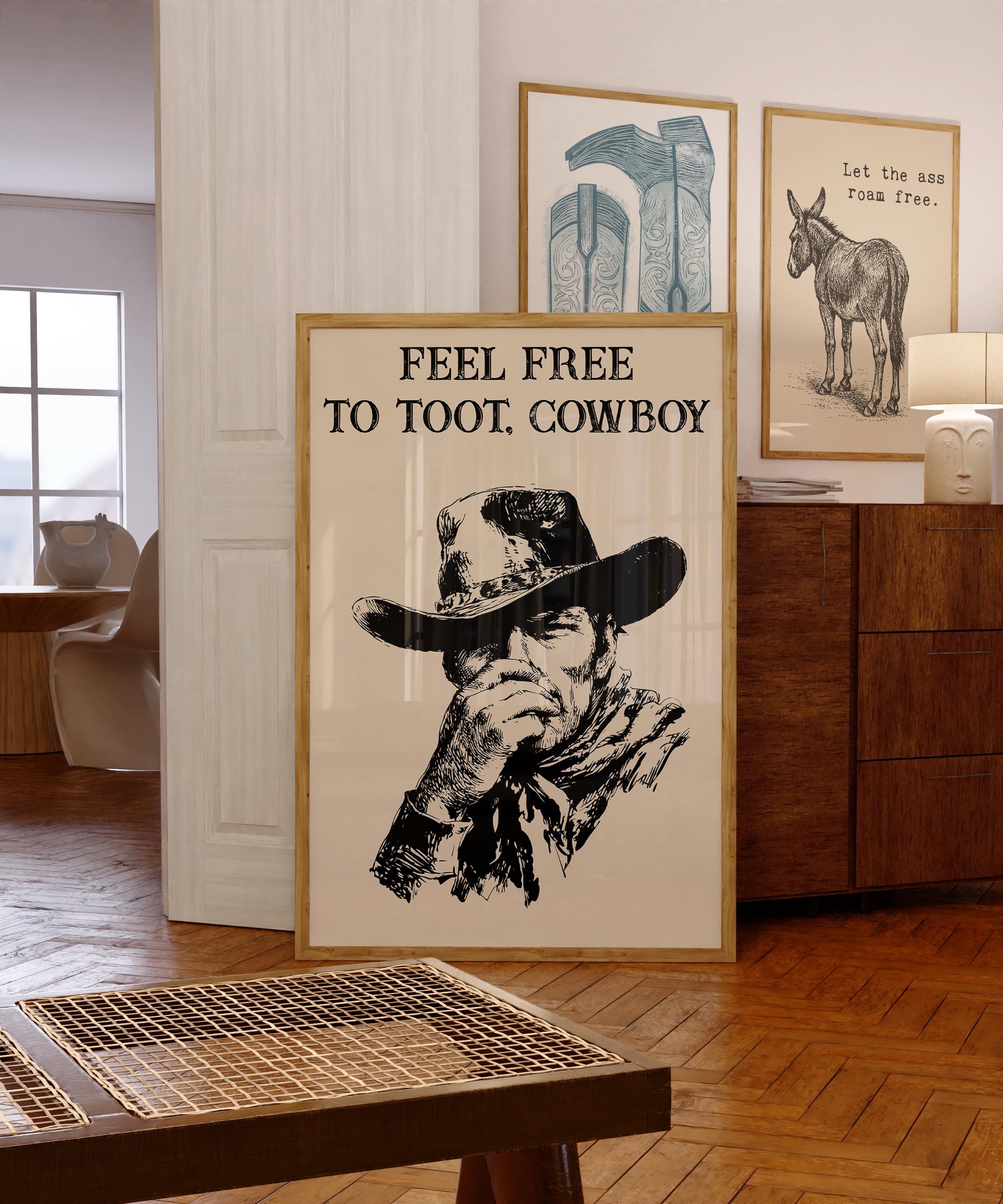 Funny Cowboy Bathroom Sign Tootin Poster Toilet Humor Wall Art Rustic ...