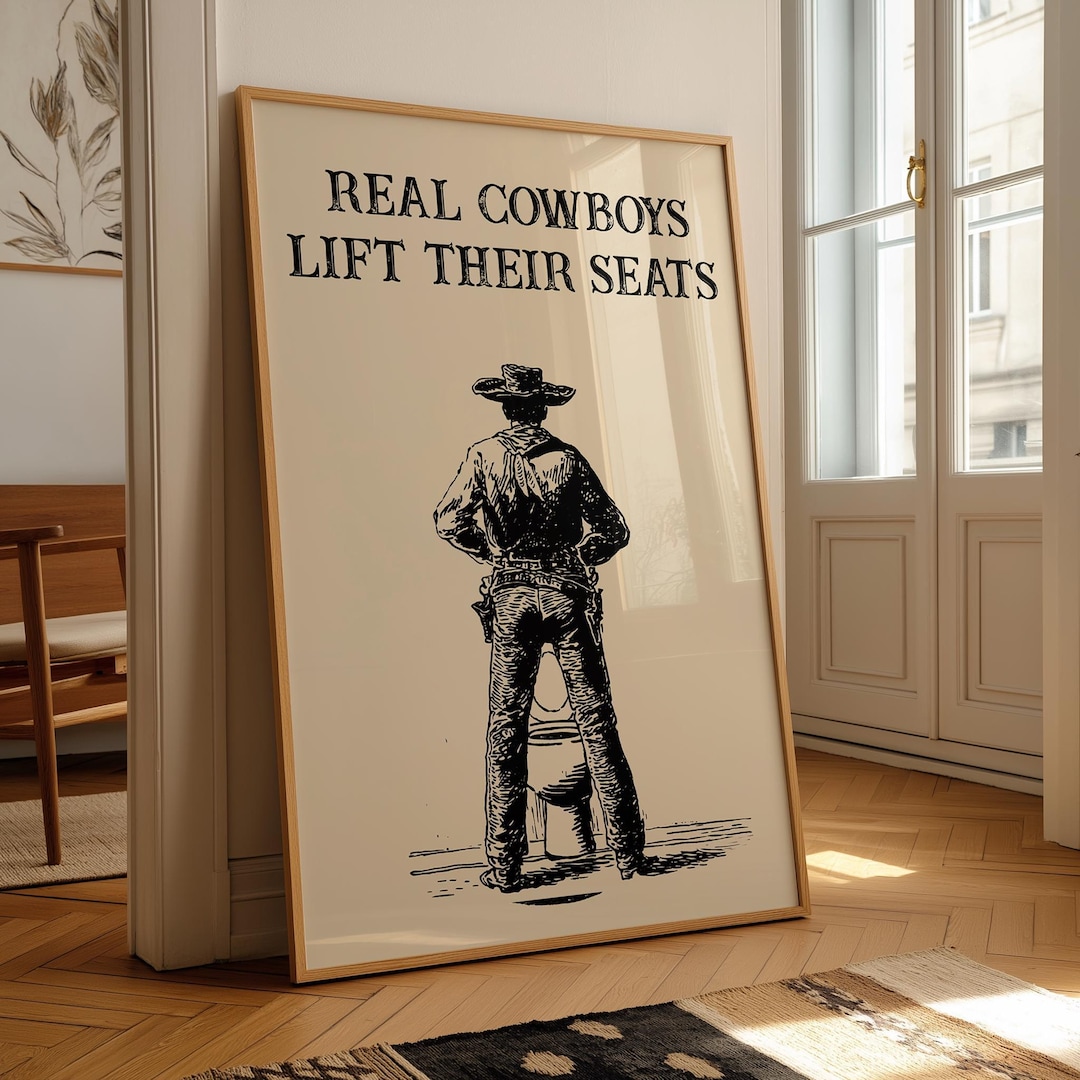 Funny Cowboy Toilet Sign Boys Bathroom Decor Poster Man Toilet Seat Art ...