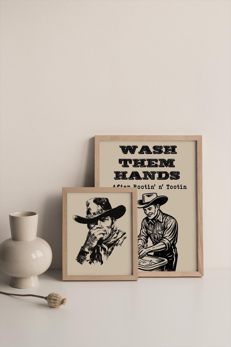 Funny Cowboy Bathroom Art Prints: Western Decor Set of 3 (digital ...