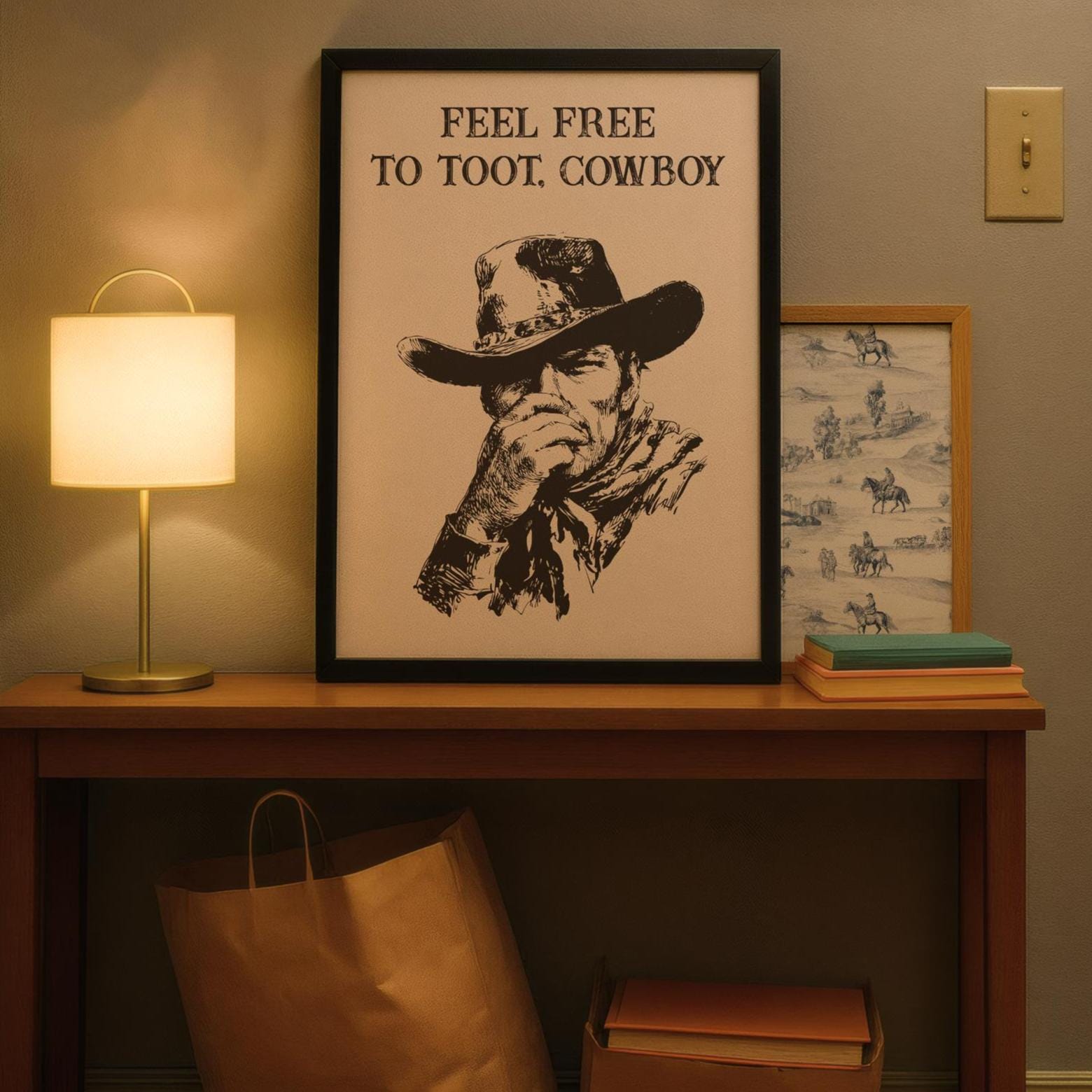 Funny Cowboy Bathroom Sign Tootin Poster Toilet Humor Wall Art Rustic ...