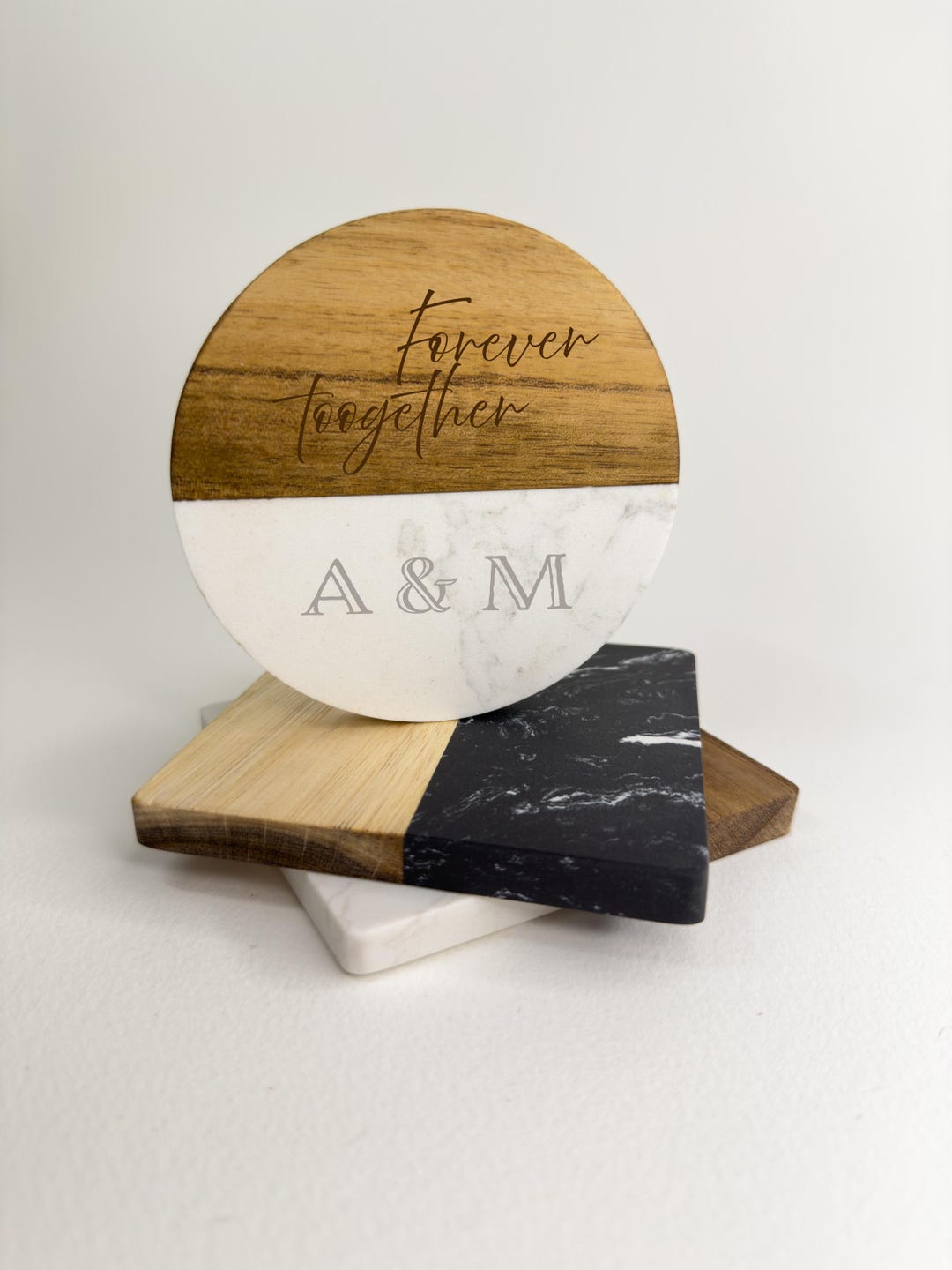 Personalized Marble Wood Coasters – Custom Engraved Coaster Set ...