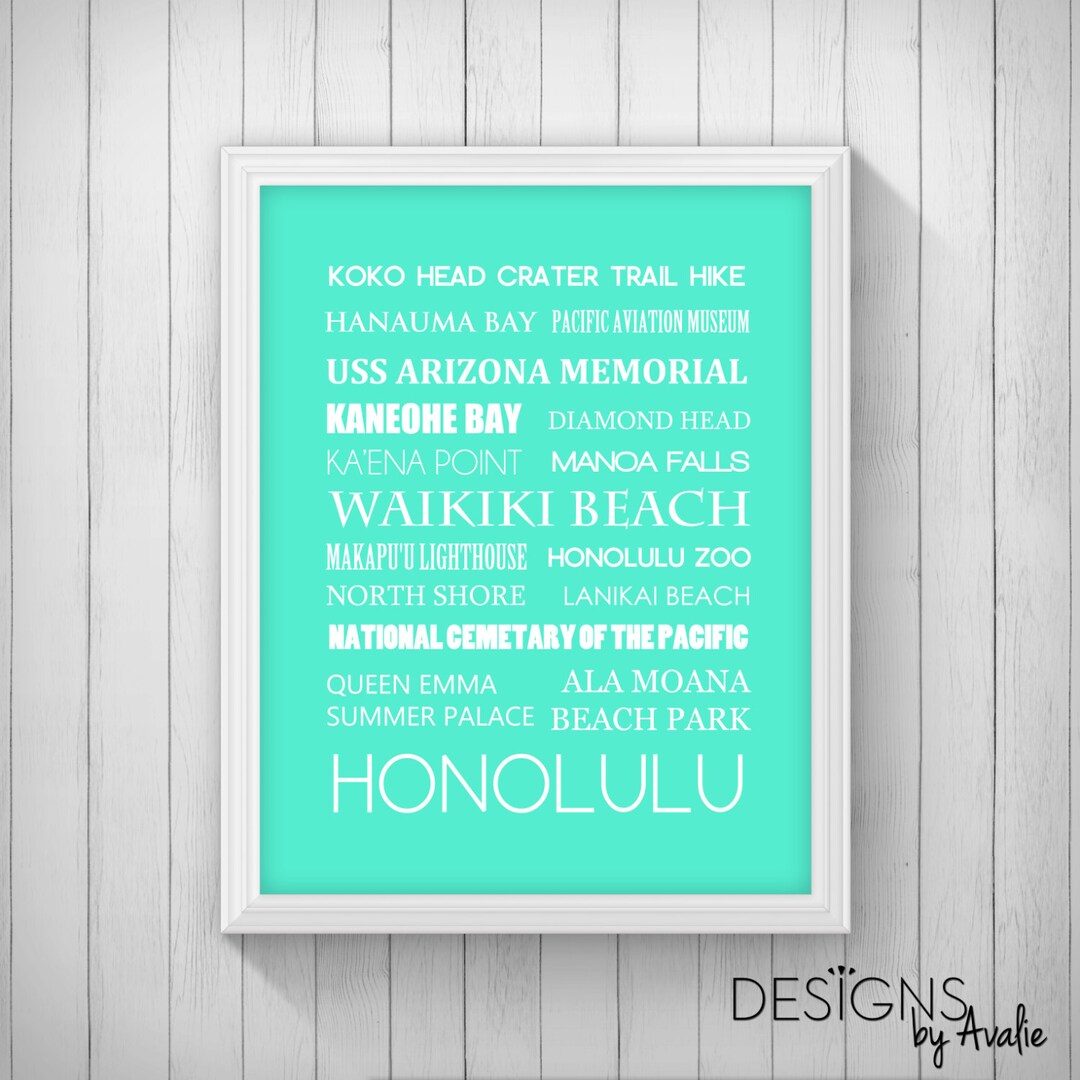 CUSTOM Honolulu, Hawaii Typography Word Art Decorative Printable 5x7 ...