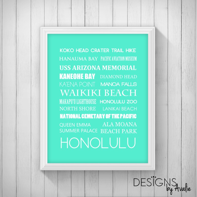 CUSTOM Honolulu, Hawaii Typography Word Art Decorative Printable 5x7 ...