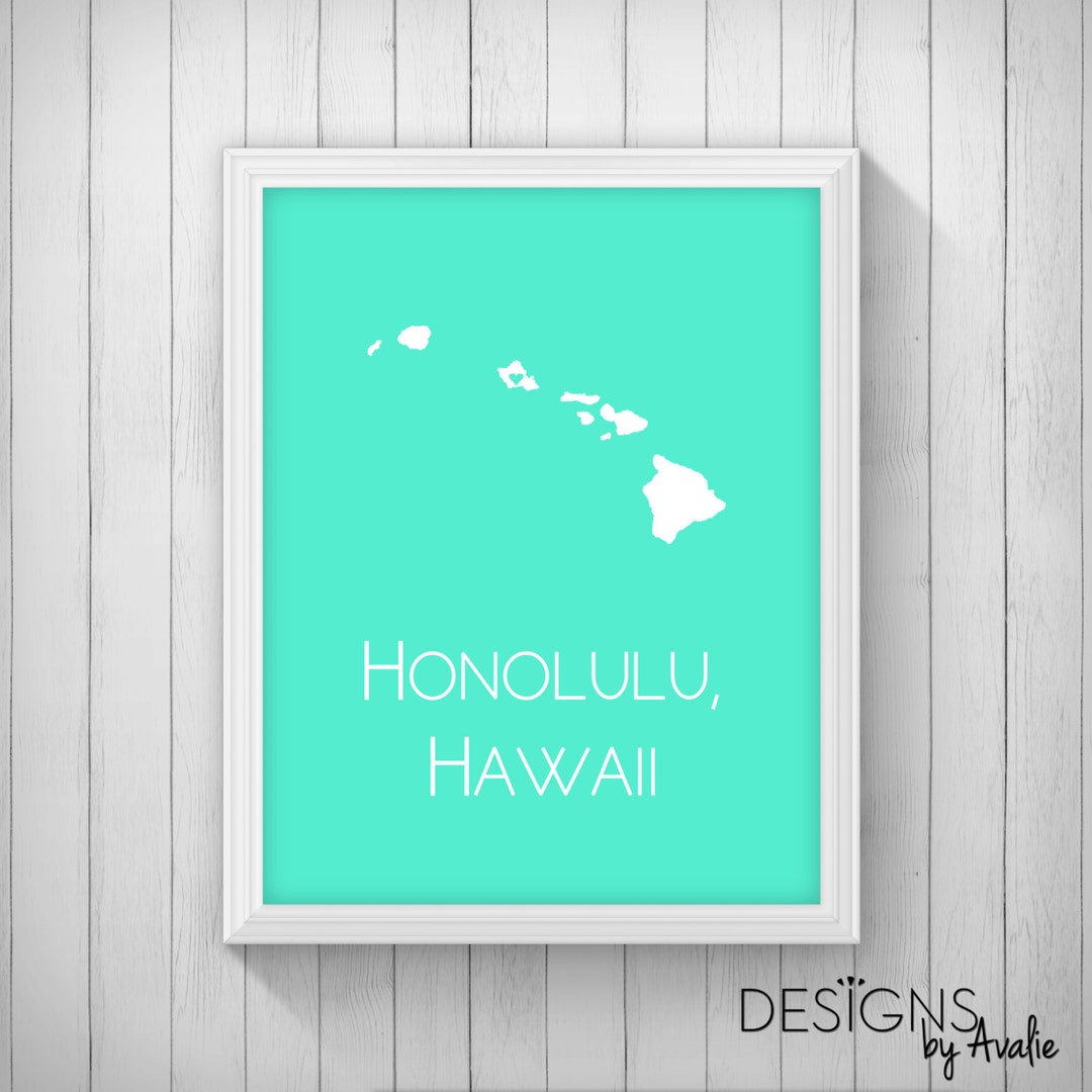 CUSTOM Honolulu, Hawaii State Silhouette Decorative Printable 5x7 8x10 ...