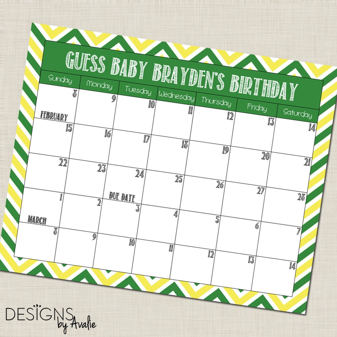 CUSTOM Guess Baby's Birthday Calendar Baby Shower Game (choose Your Own ...