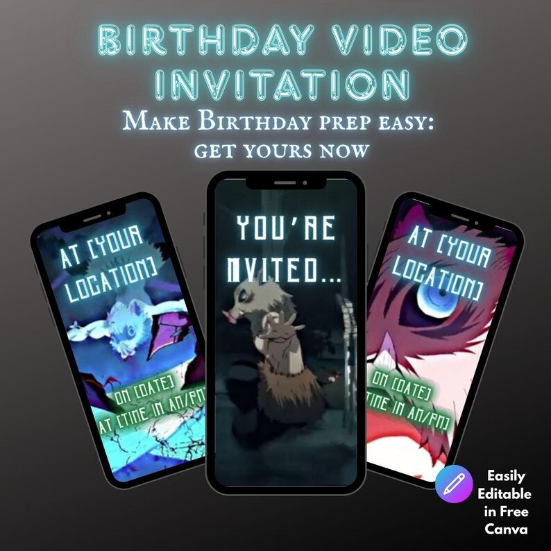 INOSUKE Demon Slayer Birthday Video Invitation Template | Teen Anime ...