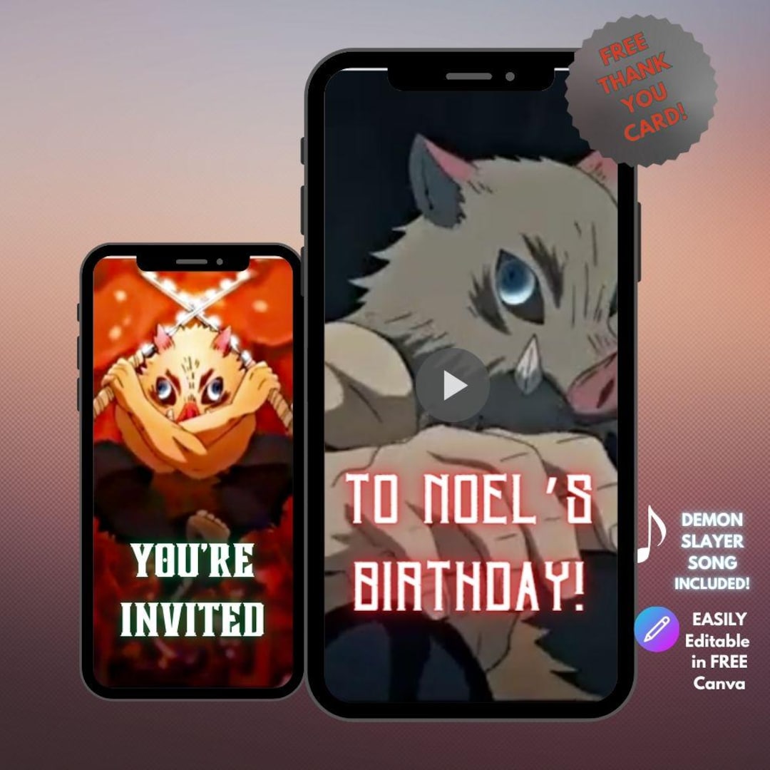 INOSUKE Demon Slayer Birthday Video Invitation Template | Teen Anime ...