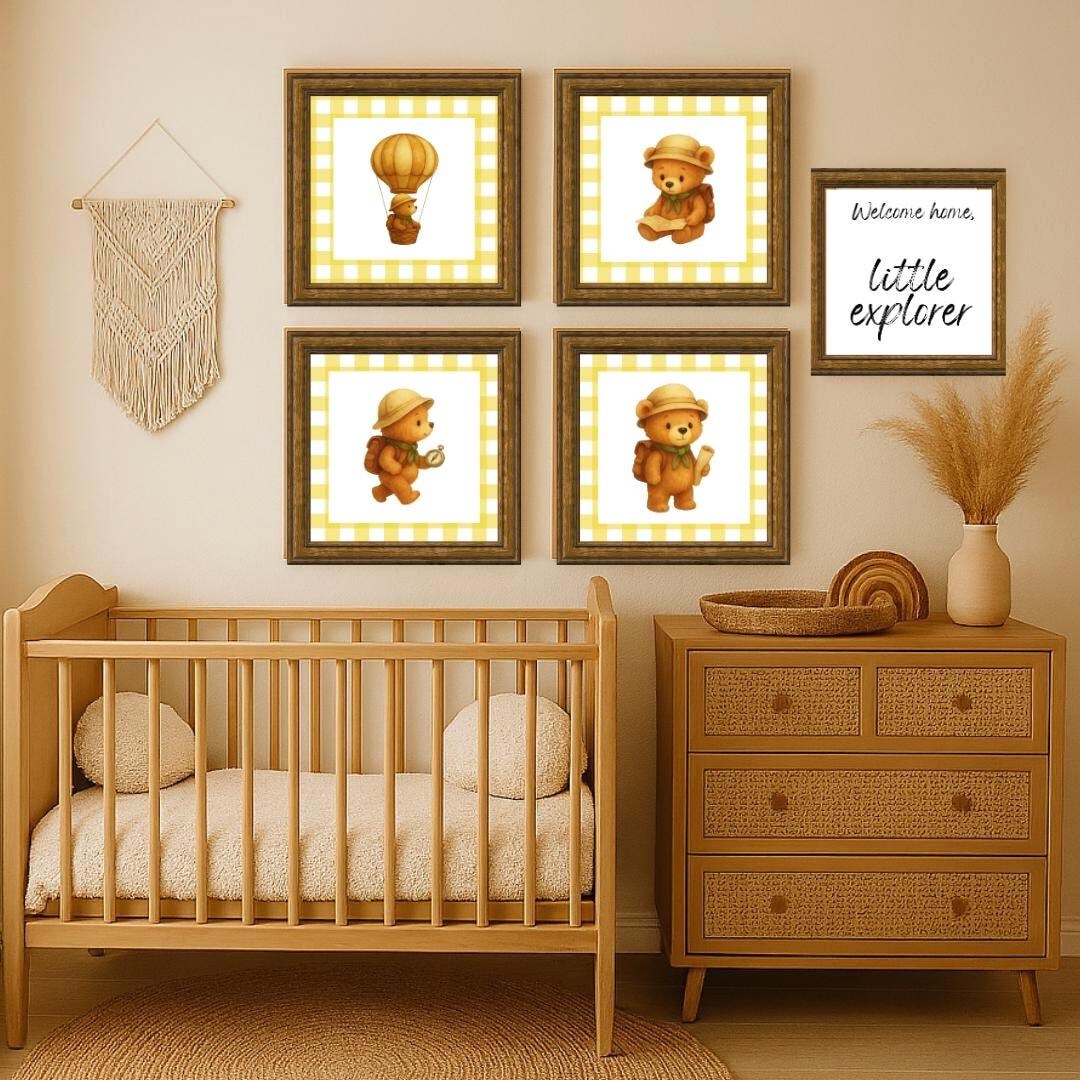 Explorer Teddy Bear Nursery Prints – Set of 5 Adventure Wall Art Gender ...