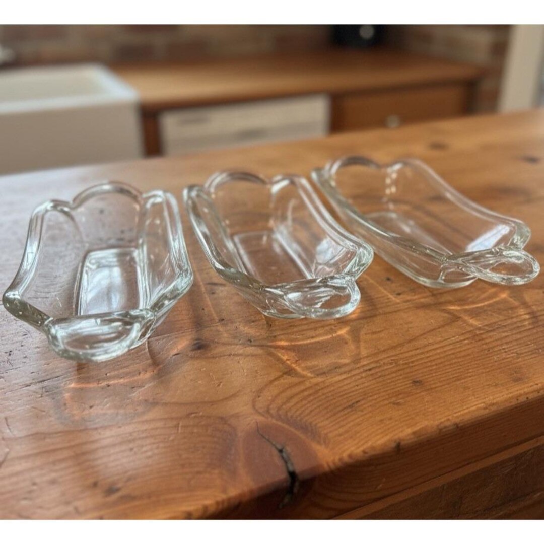 Vintage Clear Glass Banana Split Dishes Set of 3 9 Inch Ice Cream ...