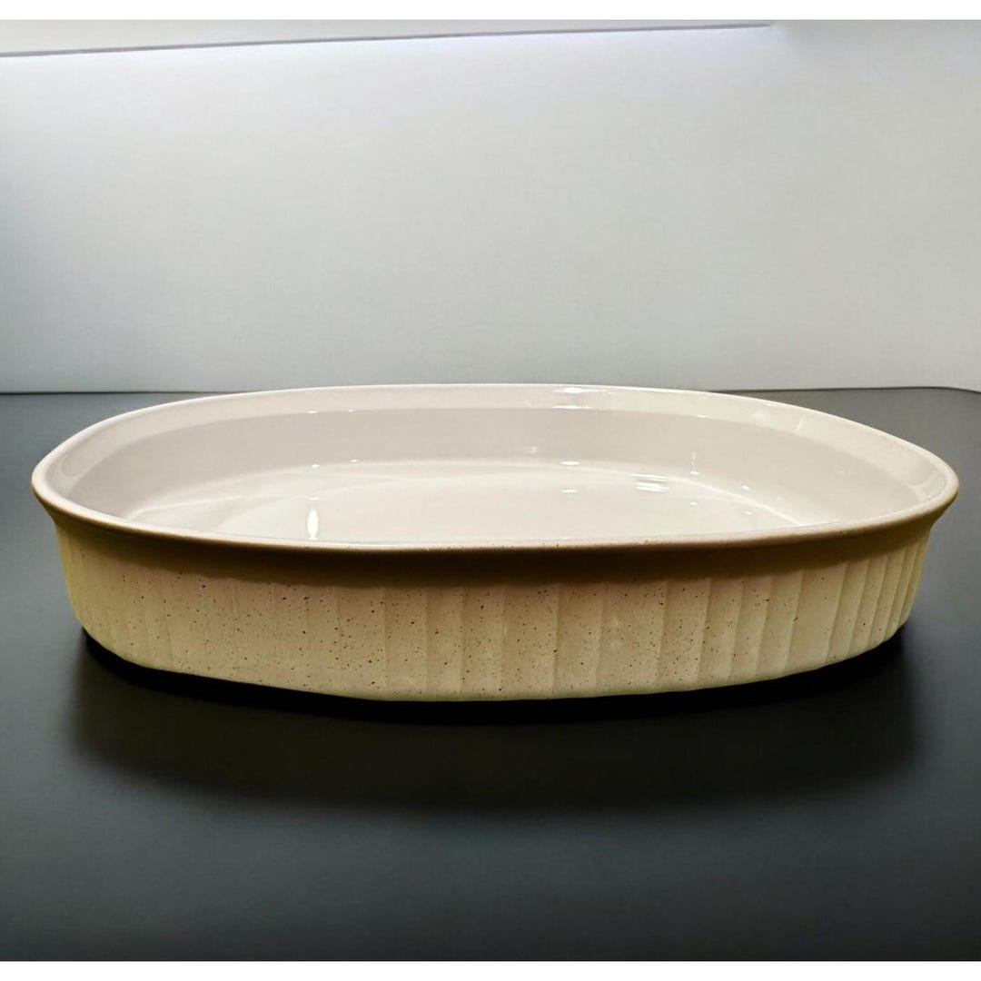 Vintage Corning Ware Oval Casserole Dish Baker French White Brown ...