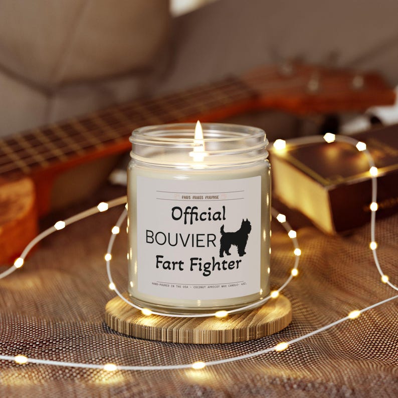 Official Bouvier Fart Fighter Funny Scented Candle, Gift for Dog Lovers ...