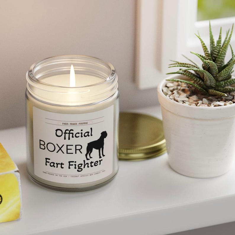 Official Boxer Fart Fighter Funny Scented Candle, Gift for Dog Lovers ...