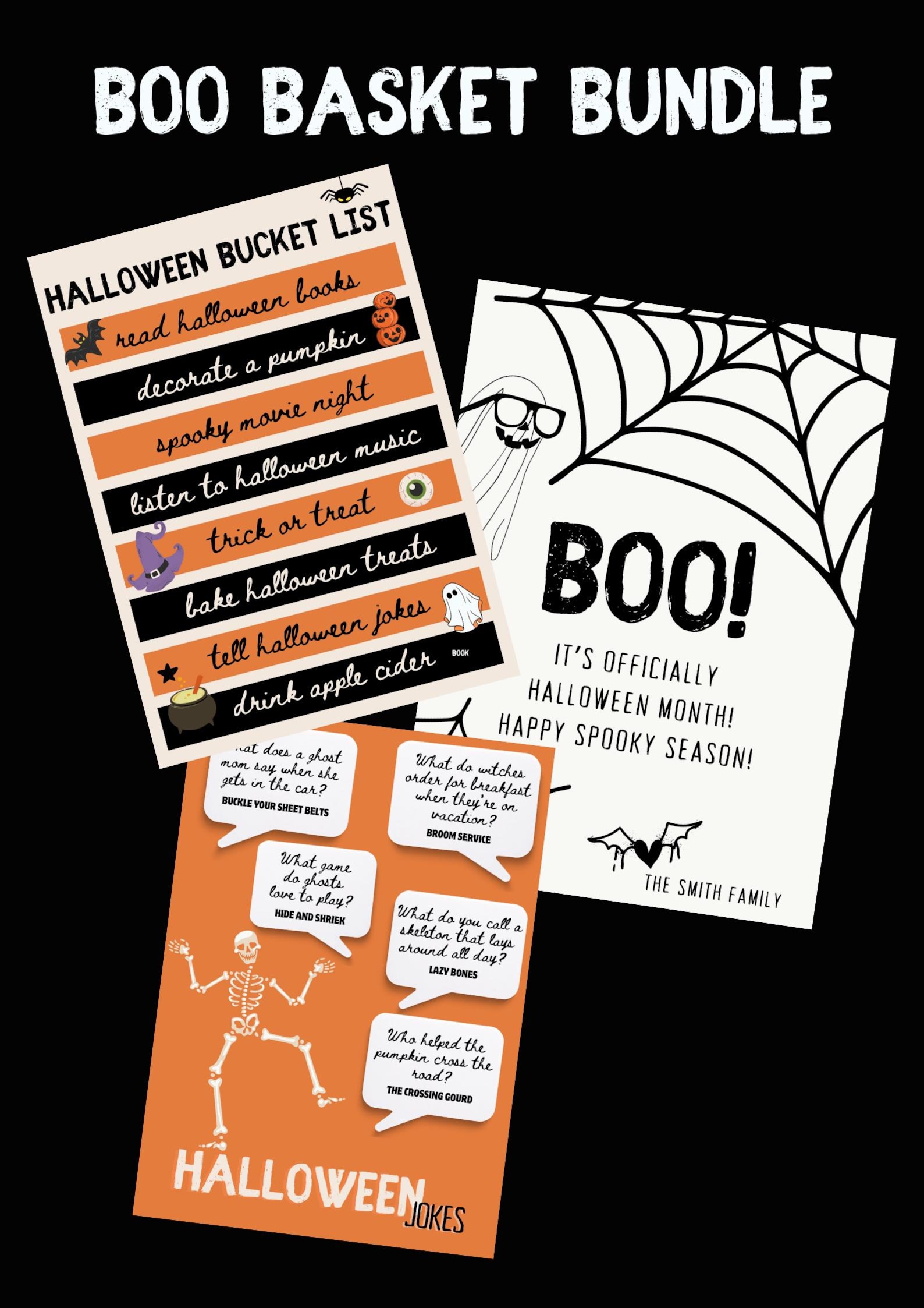 Halloween Boo Bag Printable Bundle - Halloween Jokes, Personalized Sign ...