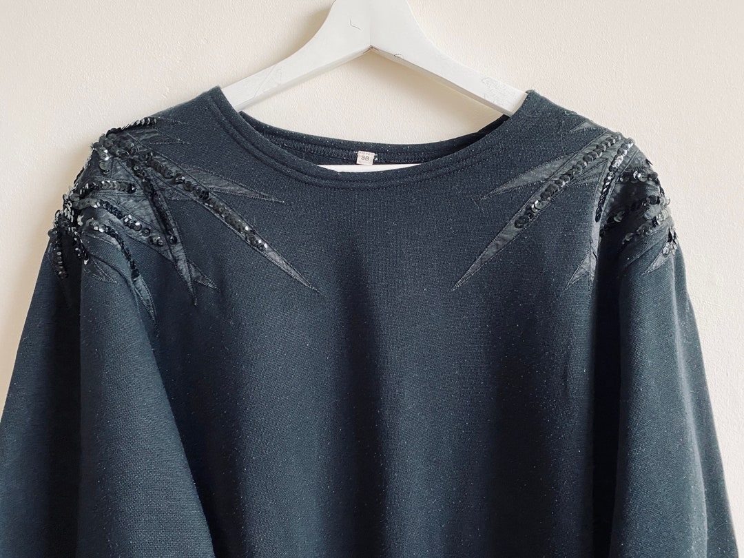 Vintage Black Sweatshirt With Embroidery Embellishments 80s Small - Etsy