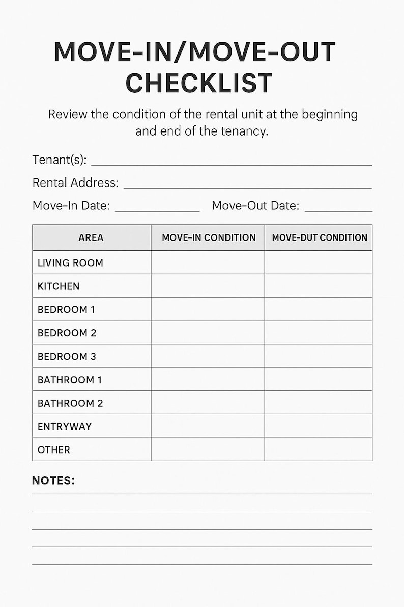 Move In/ Move Out Check List for Landlords - Etsy