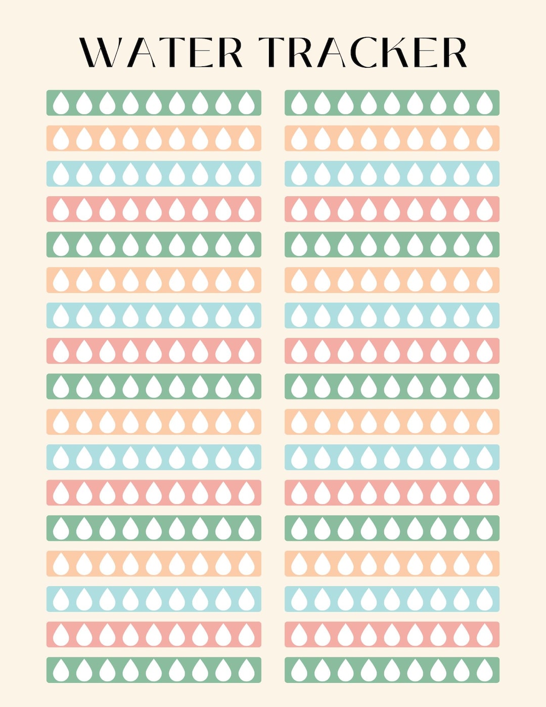 Monthly Water Intake Tracker - Etsy