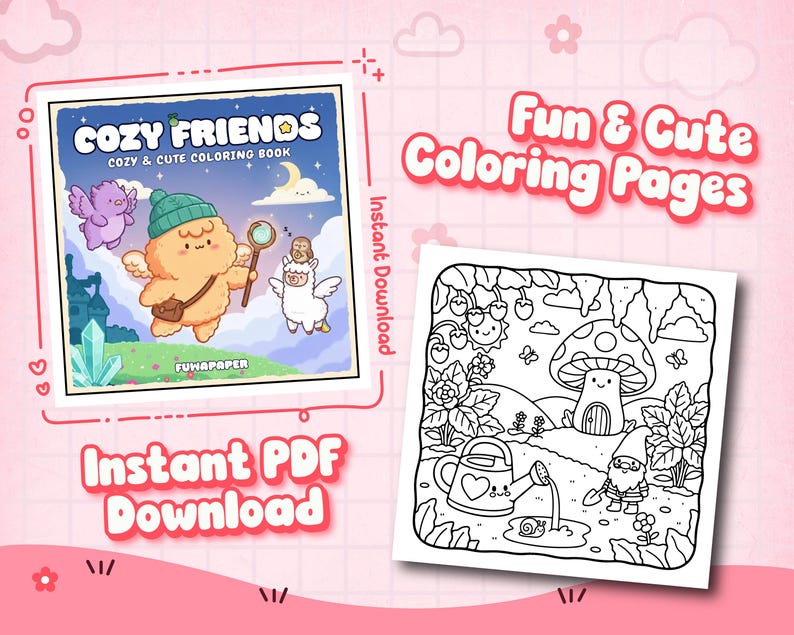 Cozy Friends Coloring Book PDF, 30 Digital Printable Pages, Instant ...
