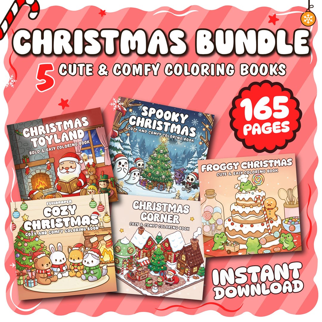 Christmas Coloring Book Set: 165 Digital Printable Pages, Instant ...