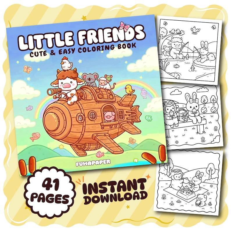 Little Friends Coloring Book PDF, 41 Digital Printable Pages, Instant ...