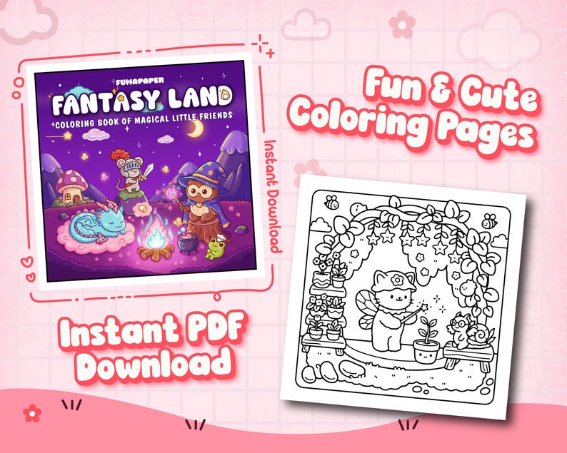 Fantasy Land Coloring Book, 40 Digital Printable PDF Pages, Instant ...