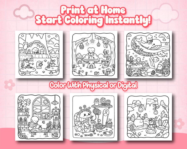 Cozy Friends Coloring Book PDF, 30 Digital Printable Pages, Instant ...