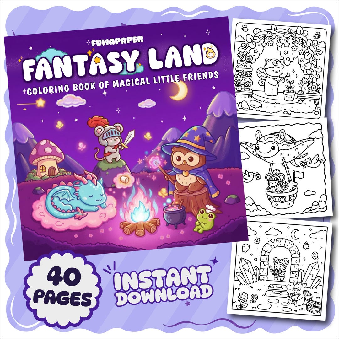Fantasy Land Coloring Book, 40 Digital Printable PDF Pages, Instant ...