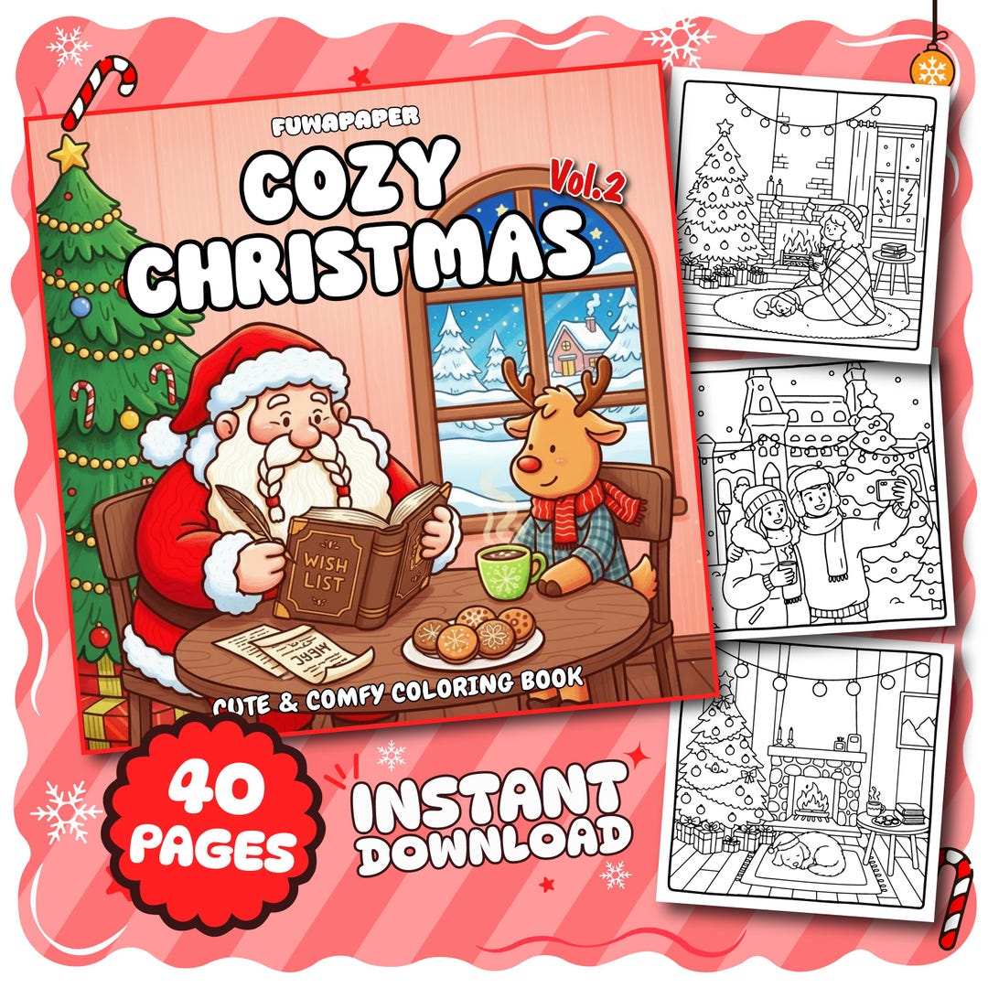 Cozy Christmas Coloring Book Vol. 2: 40 Bold Line Pages (digital ...