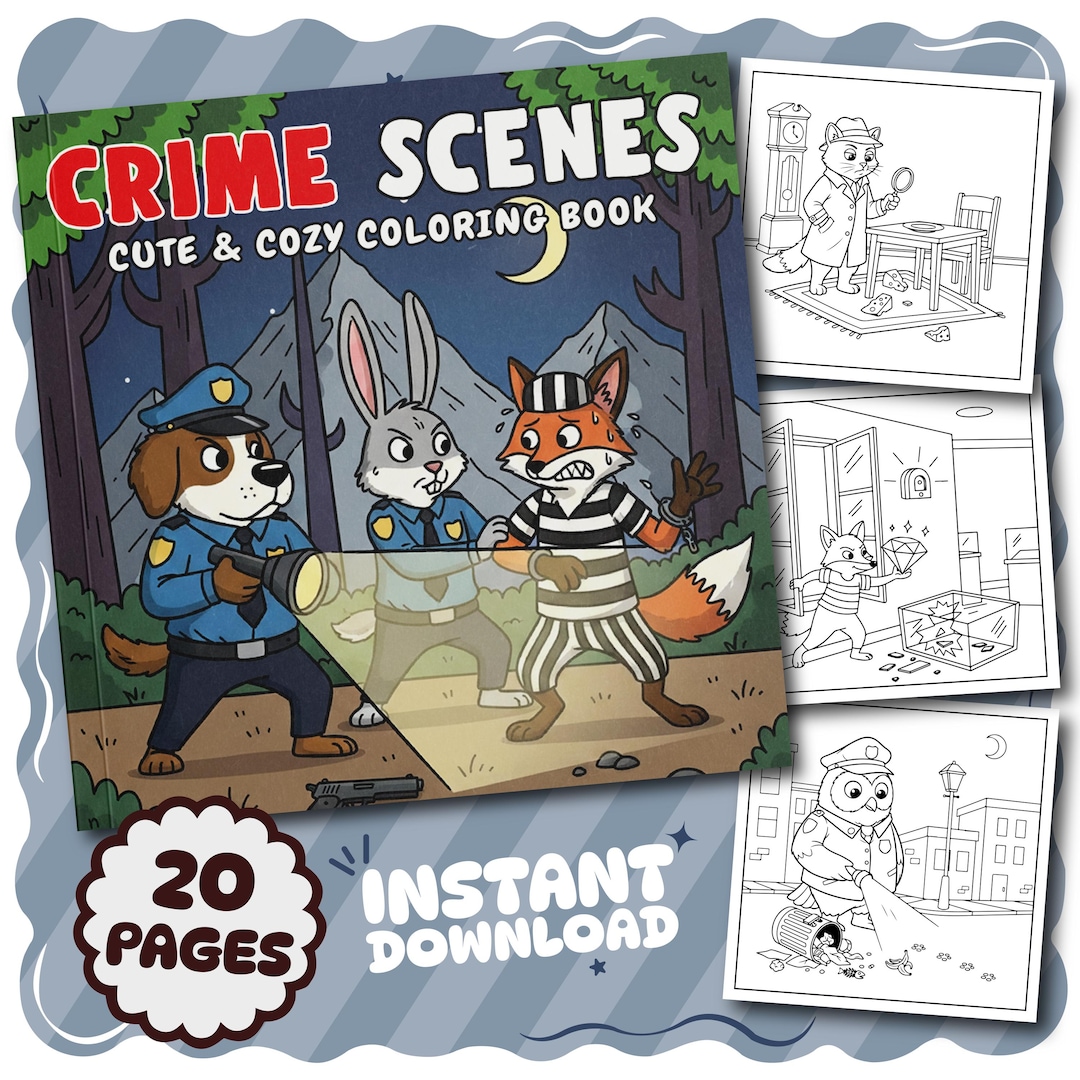 Crime Scenes Coloring Book, Bold Easy Pages (digital Download) - Etsy