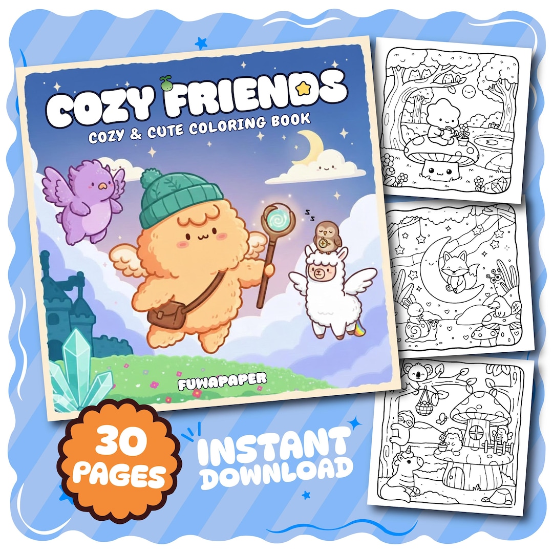 Cozy Friends Coloring Book PDF, 30 Digital Printable Pages, Instant ...