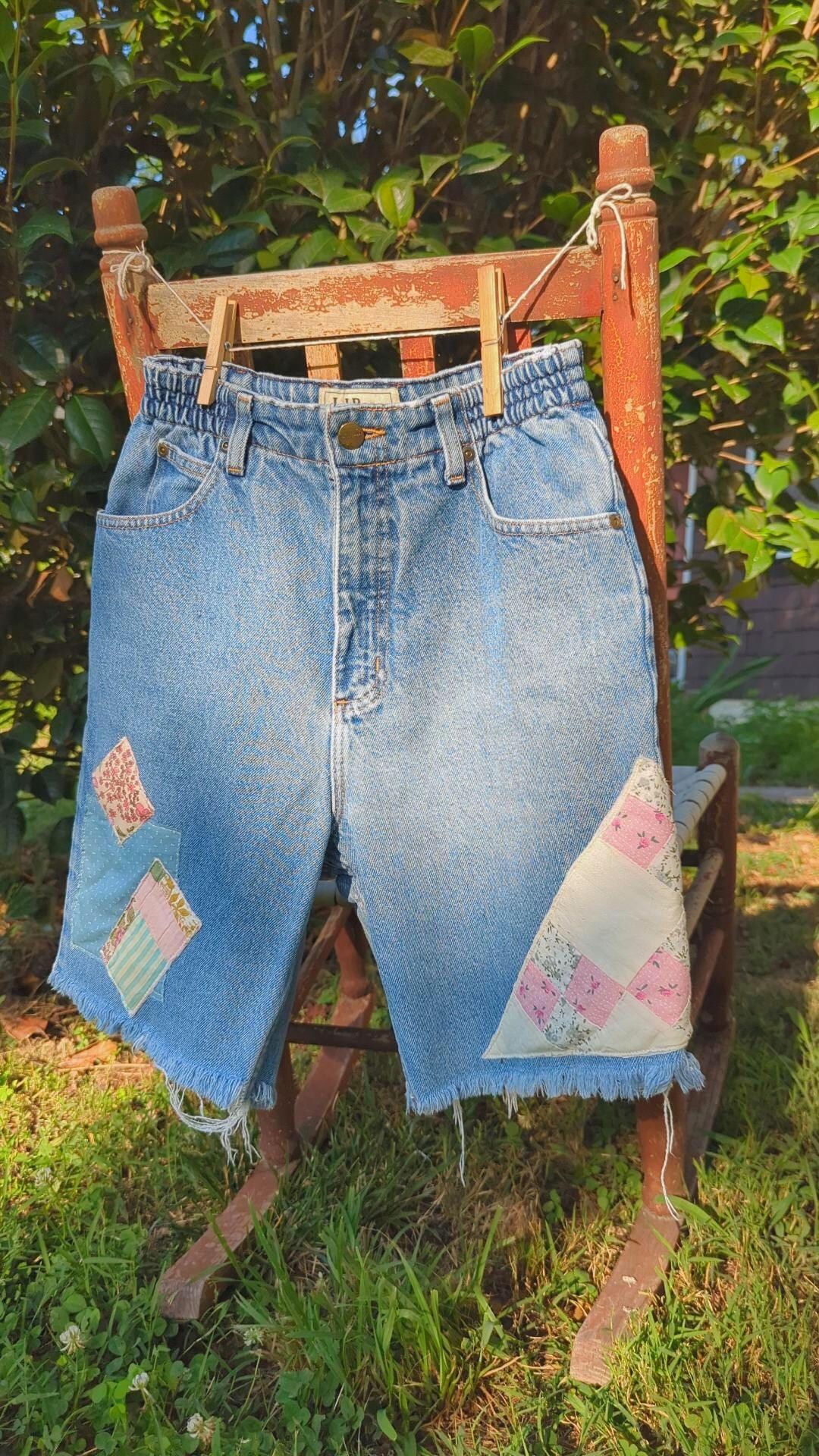 Upcycled Llbean Denim Shorts: Vintage Quilt Patchwork Jorts, Size 2/4 ...