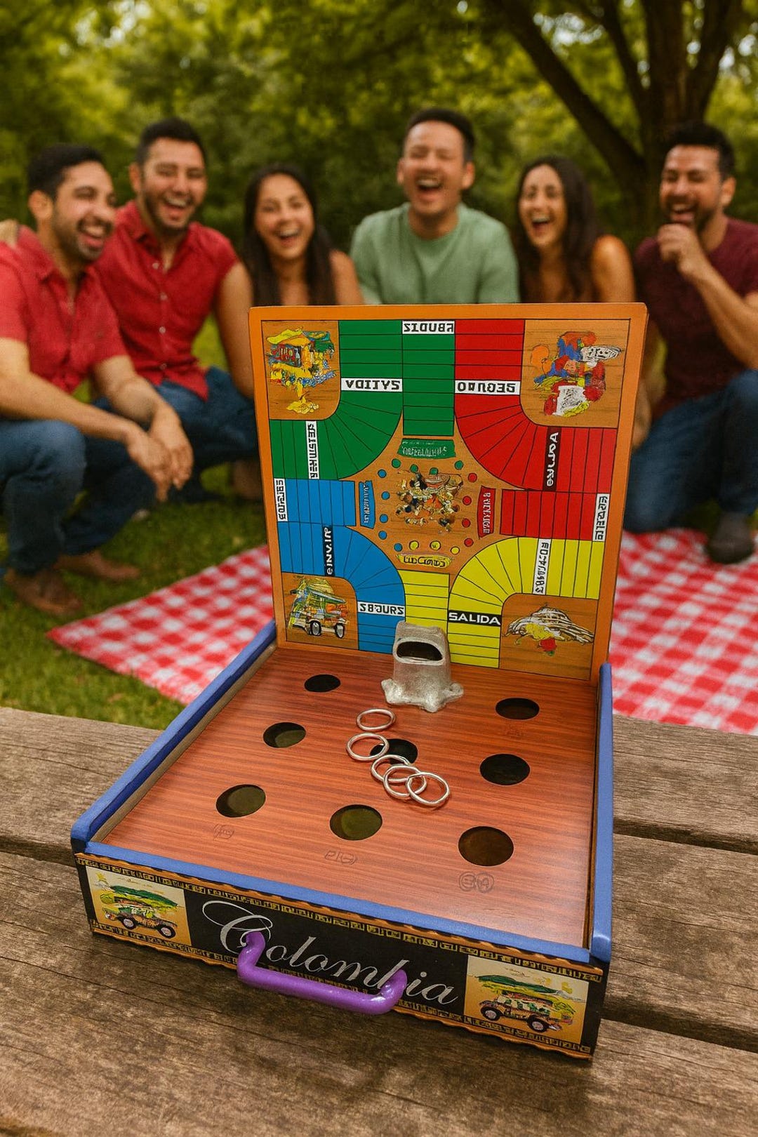 2-in-1 Traditional Colombian Game Set Parques Board and Rana Toss Game ...