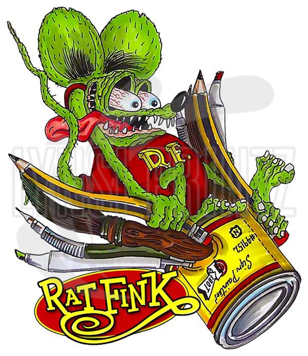 Rat Fink Paint Can Vintage Hot Rod T-shirt Design Art Transfer Design for DTF DTG and ...