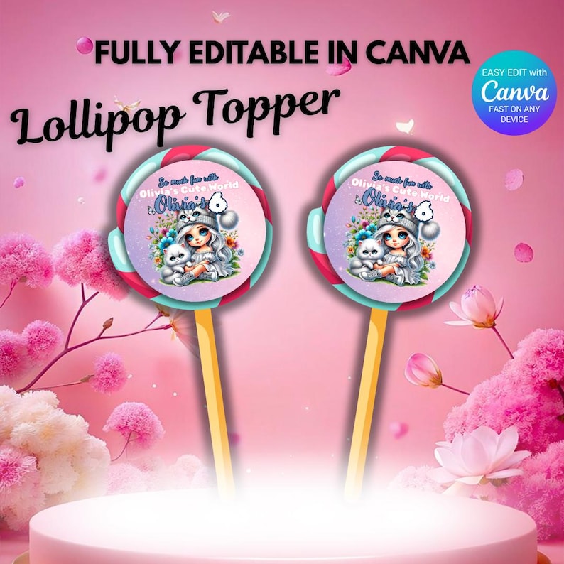 Editable Lollipop Topper Template | Sweet World Girl Birthday Party ...