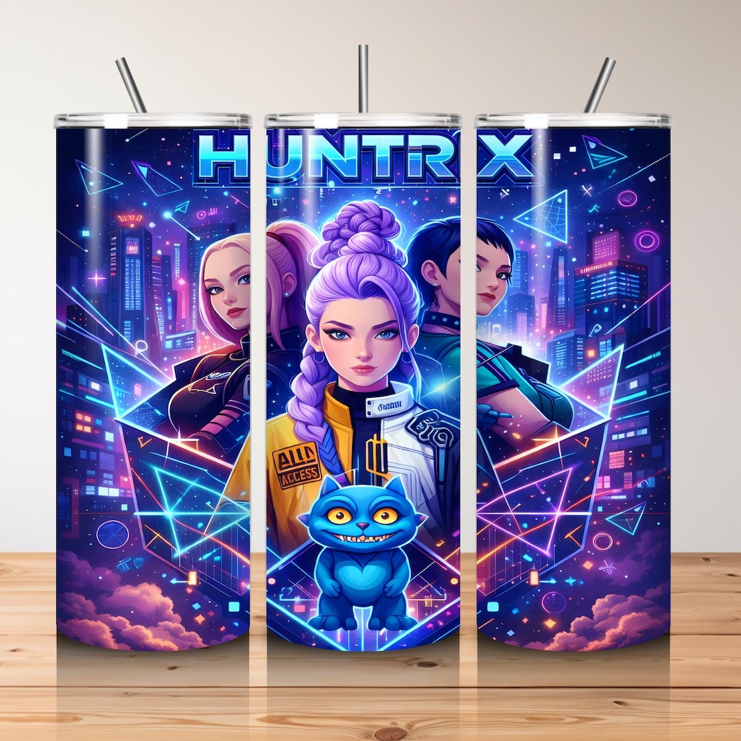 20oz K-pop Demon Hunter Inspired Tumbler Wrap PNG | Huntrix Style Neon ...