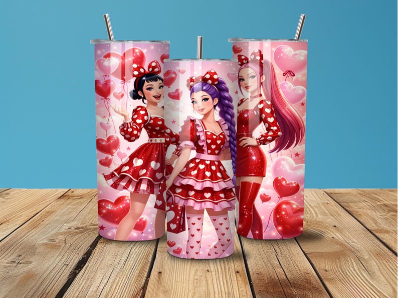 Huntrix Girls Valentine 20oz Tumbler Wrap PNG | Kpop Demon Hunters Cup ...