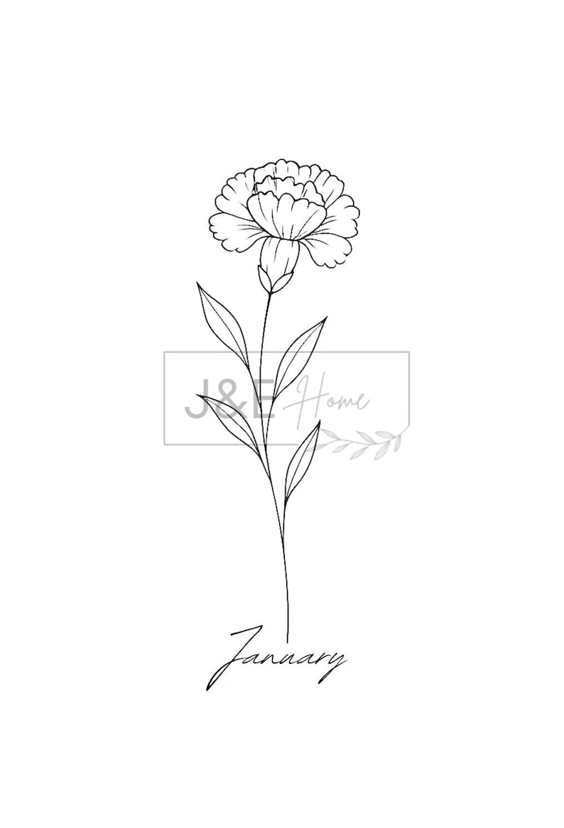 Birth Flower Tattoo Design: Minimalist Line Art (digital Download, Jan ...