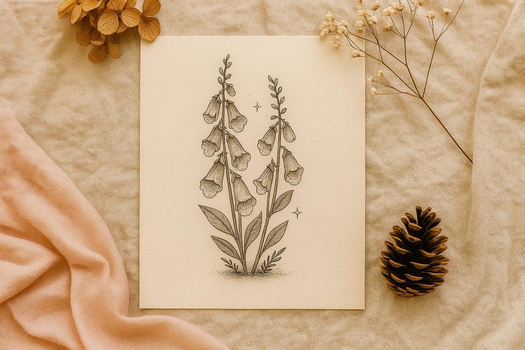 Foxglove Tattoo Design | Fine Line Botanical Flash - Etsy